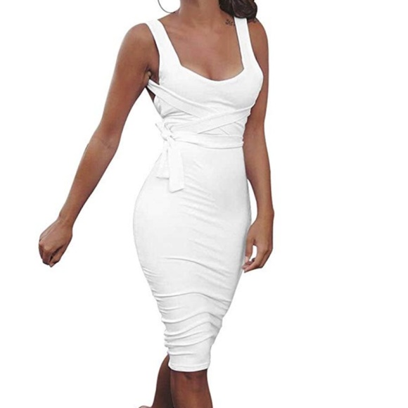 Dresses | Strappy White Dress Open Back Wrap Dress | Poshmark